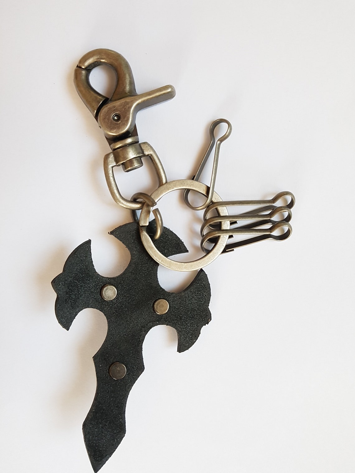 Cross Keychain Keyring Silver Cross Leather Key Fob | Etsy