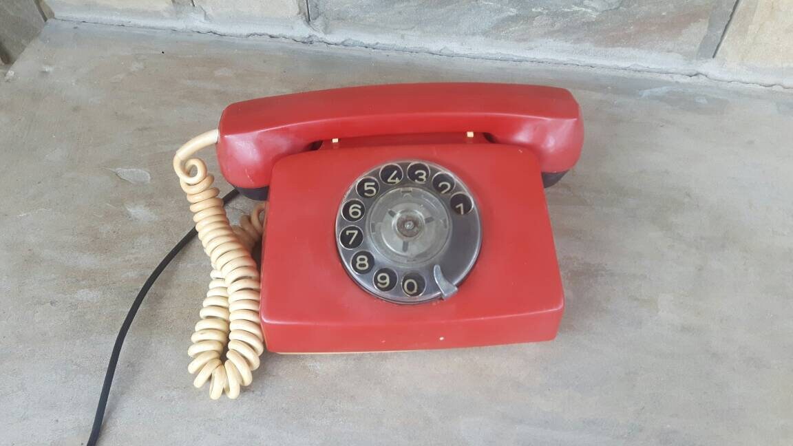 Vintage Rotary Telephone Red Rotary Phone - Etsy