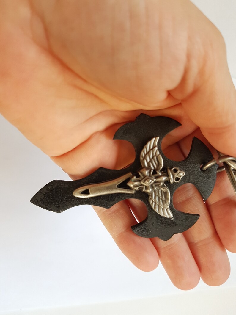 Cross Keychain Keyring Silver Cross Leather Key Fob - Etsy