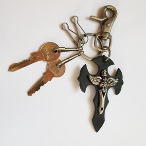 Cross Keychain Keyring Silver Cross Leather Key Fob | Etsy