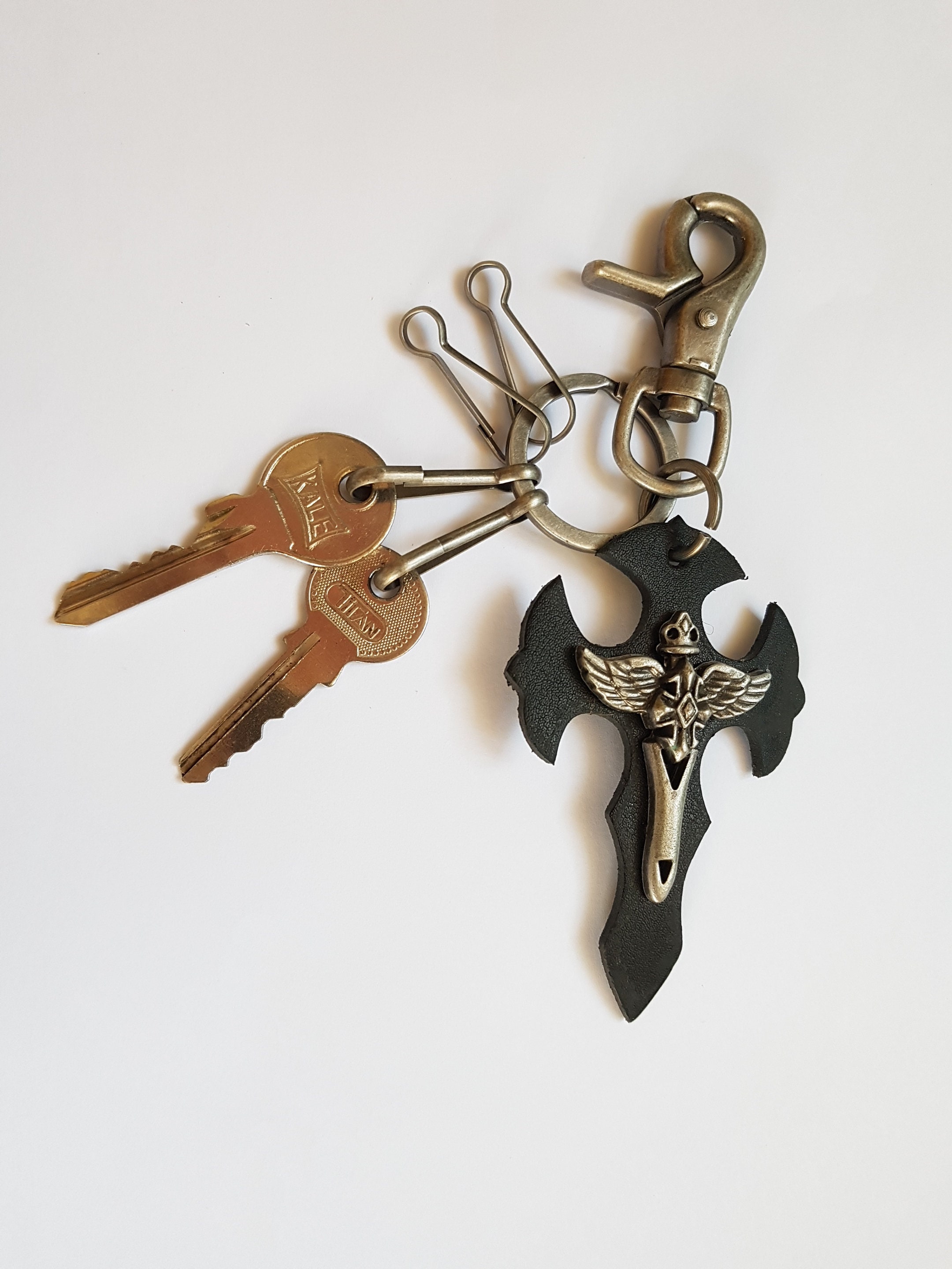 Cross Keychain Keyring Silver Cross Leather Key Fob - Etsy