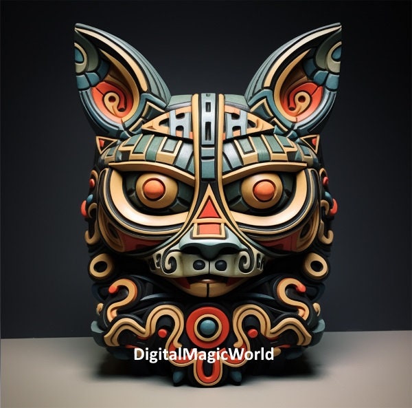 Mayan Wall Art / Mayan Cat Art / Mayan Animal /digital Print / Mayan ...
