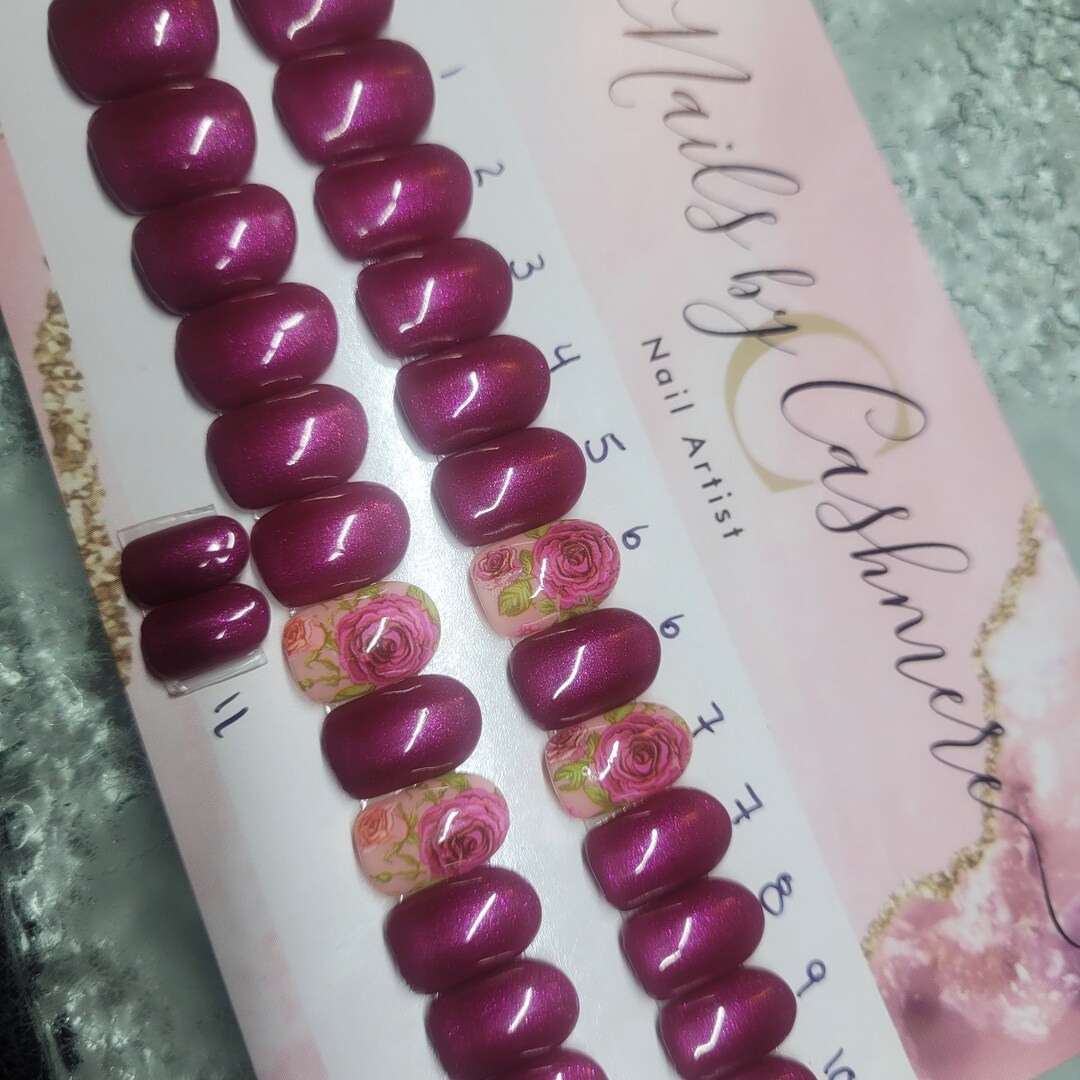 Gel Press-on Nails Full Sizing Kit Cherry Red Floral - Etsy