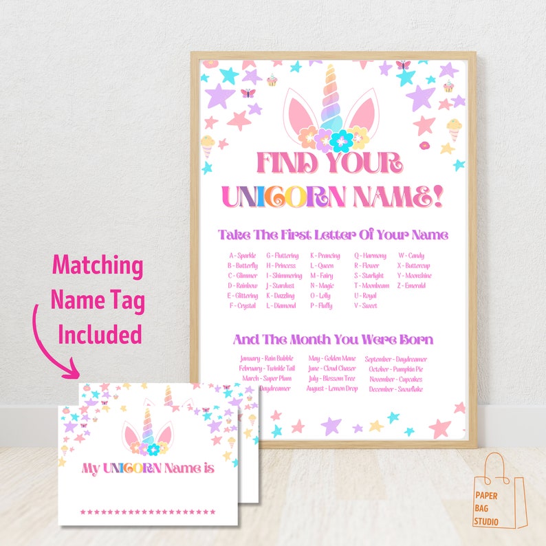 Find Your Unicorn Name Large Poster, Unicorn Name Sign, Unicorn ...