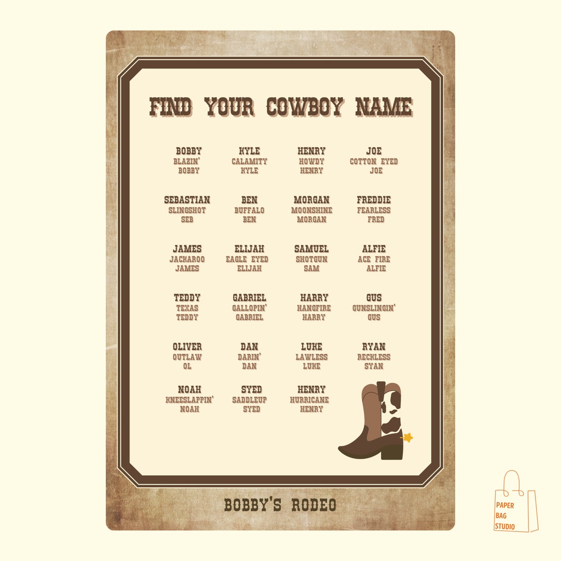 Editable Cowboy Western Name Poster Digital Download | Print at Home ...