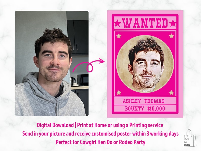 Custom Hot Pink WANTED Poster With Photo Upload Digital Download send ...