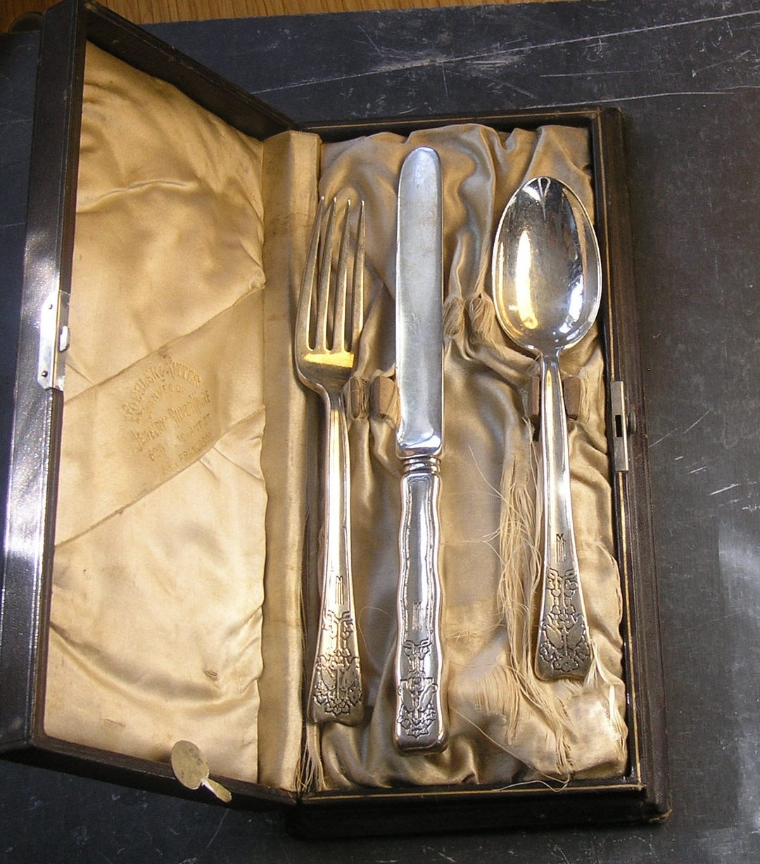 Stunning Antique Sterling Youth Child Flatware Set in Leather Box ...