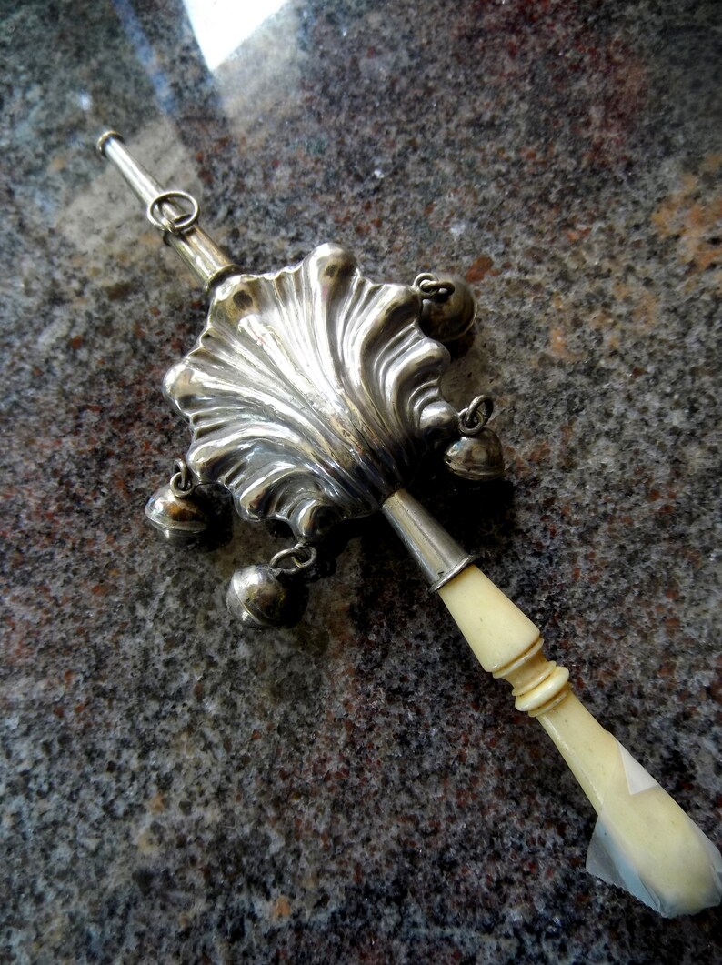 Antique Sterling Silver Baby Rattle/whistle Scalloped Double Sided ...