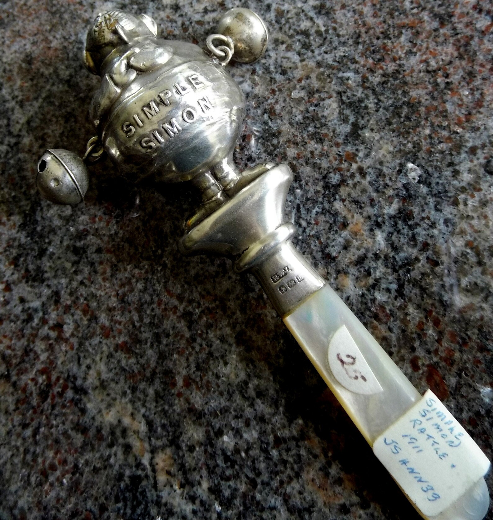 Antique English Sterling Silver Double Sided Simple Simon Baby Rattle ...
