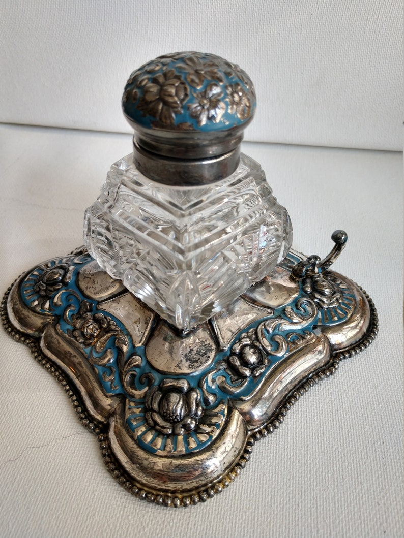 Unique Silver Plated Webster Ink Stand Has a Lovely Elaborately ...