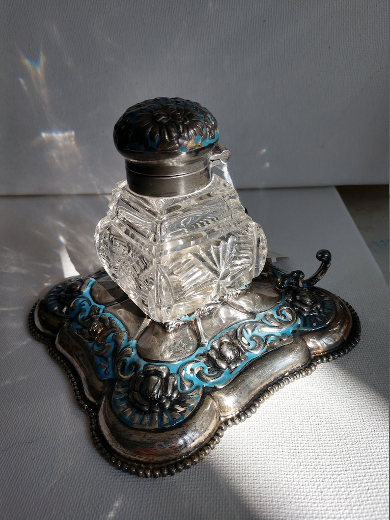 Unique Silver Plated Webster Ink Stand Has a Lovely Elaborately ...