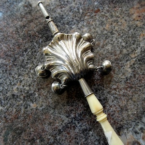 Antique Sterling Silver Baby Rattle/whistle Scalloped Double Sided ...