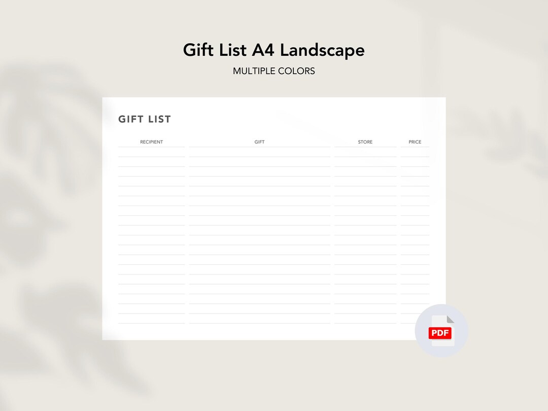 Gift List Planner Printable, Gift Tracker, Shopping List | PDF ...