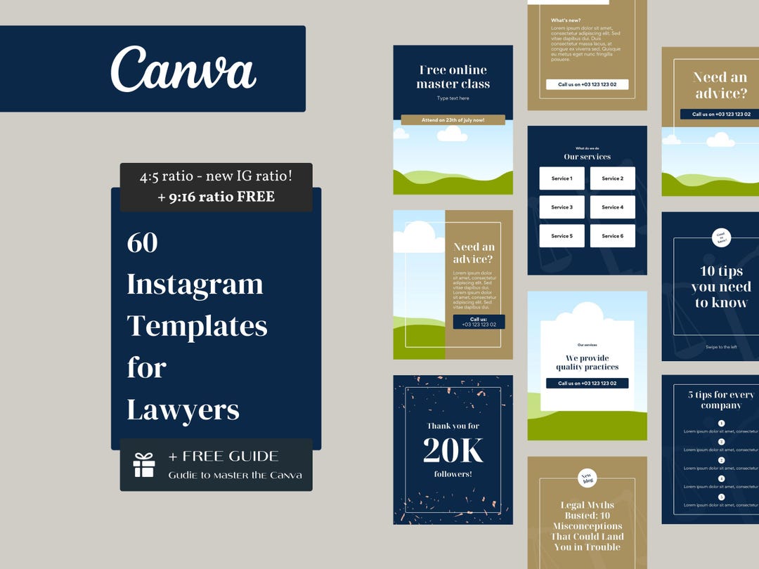 Instagram Lawyer Business Templates | 60 Canva Designs | Legal Social ...