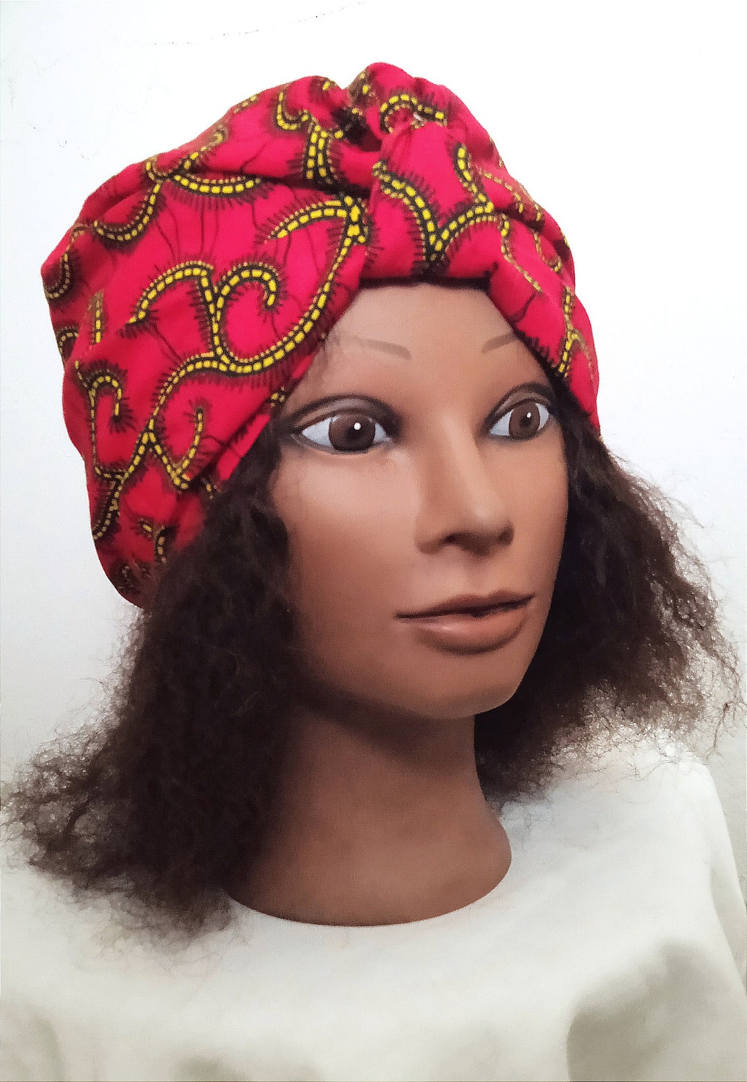 Bonnet de Nuit Chimio en Pagne Africain et Satin Tissu Imprimé Rouge ...