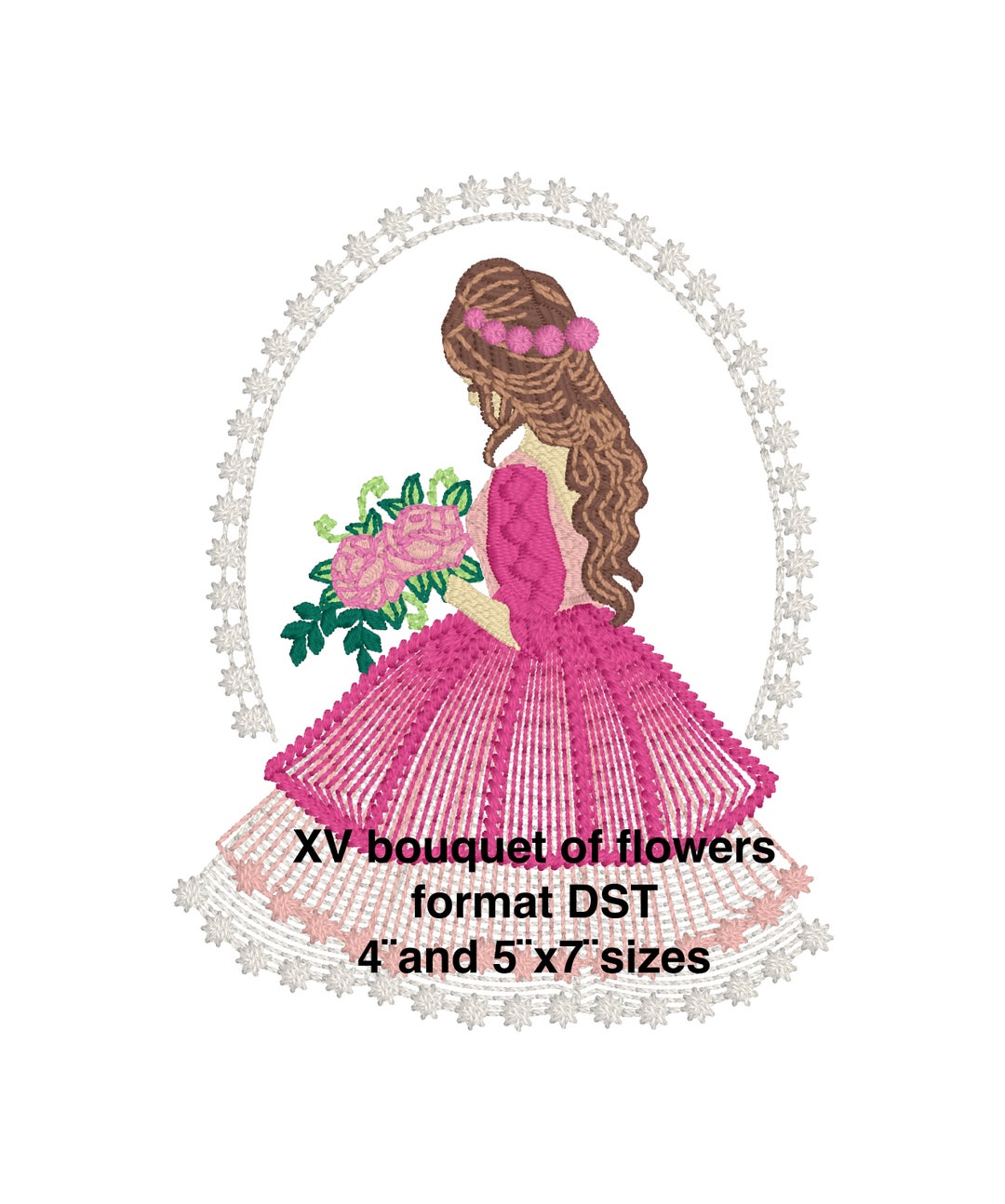 XV Bouquet of Flowers, Embroidery Design Machine, DST, 2 Sizes - Etsy