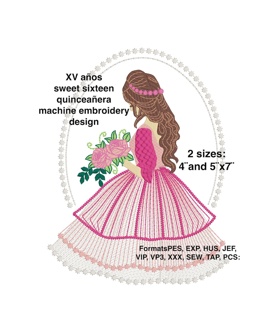 Machine Embroidery Design XV, XV Years. Sweet Sixteen, Quinceañera ...