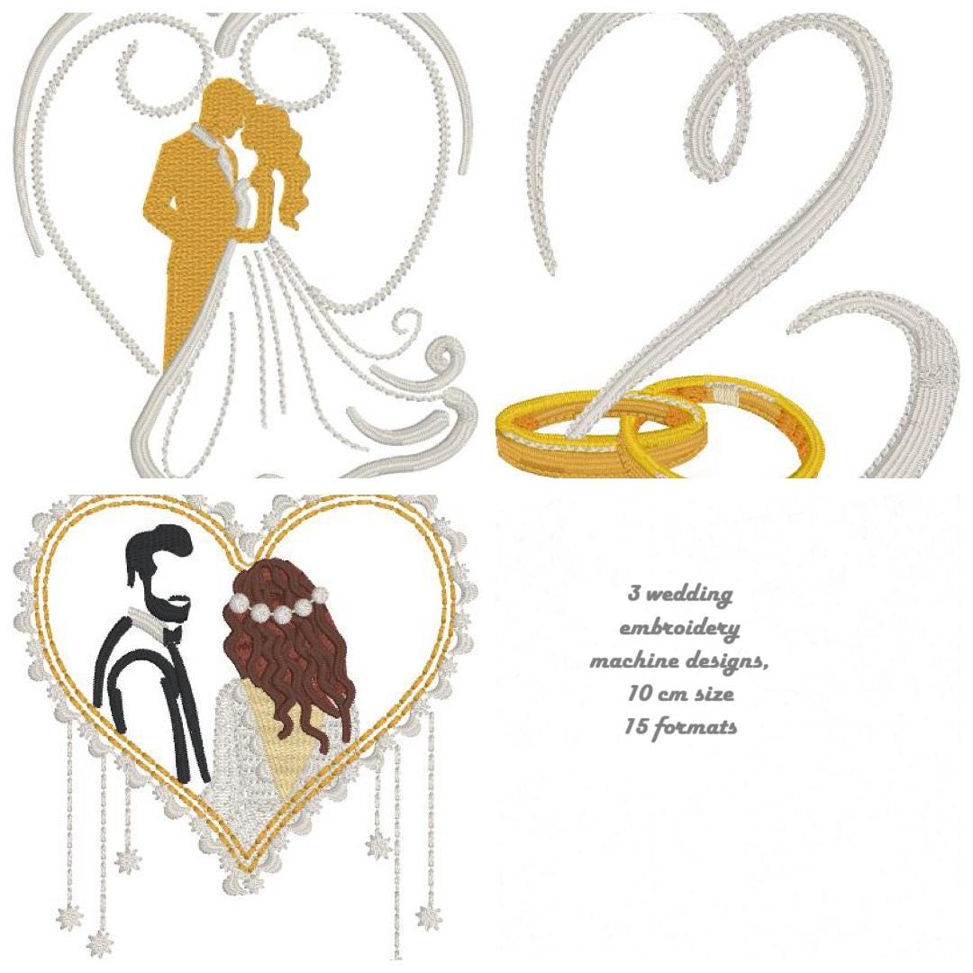 3 Wedding Machine Embroidery Designs, 10cm, 15 Formats - Etsy