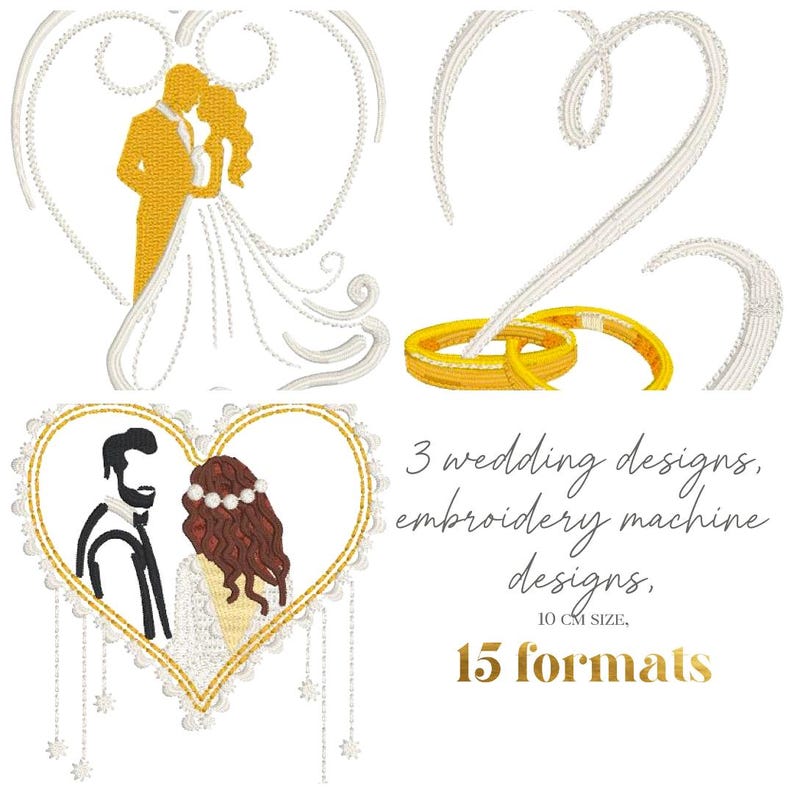 3 Wedding Machine Embroidery Designs, 10cm, 15 Formats - Etsy