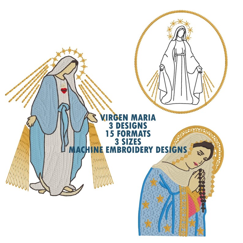 Virgin Mary Machine Embroidery Design, 3 Designs, 15 Formats, 3 Sizes ...