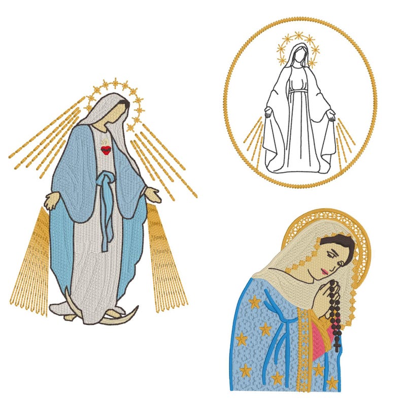 Virgin Mary Machine Embroidery Design, 3 Designs, 15 Formats, 3 Sizes ...