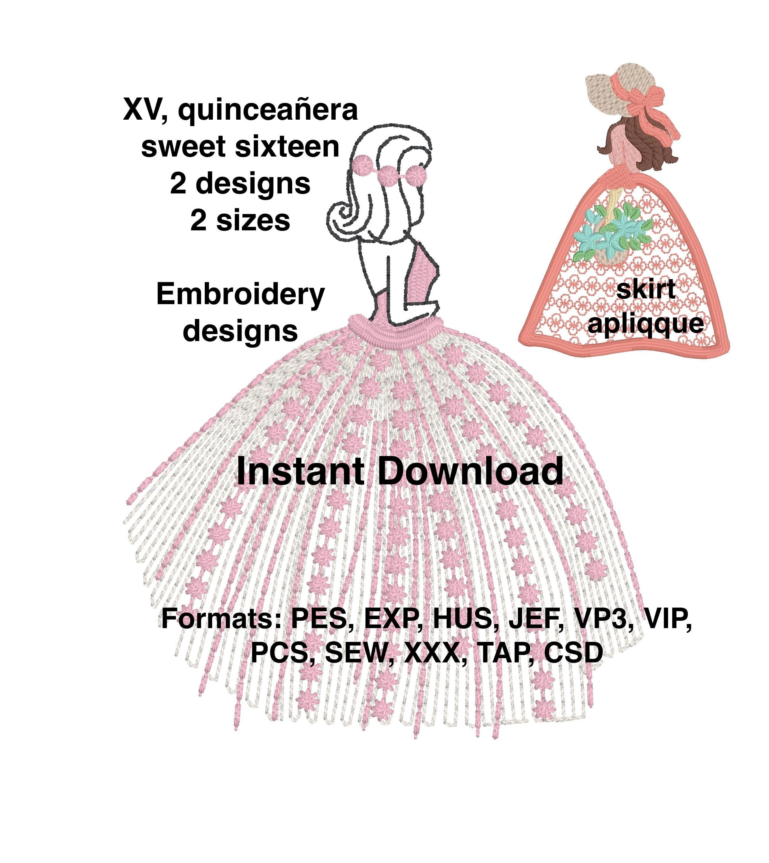 Embroidery Machine Design XV Quinceañera, Sweet Sixteen XV Years, Long ...
