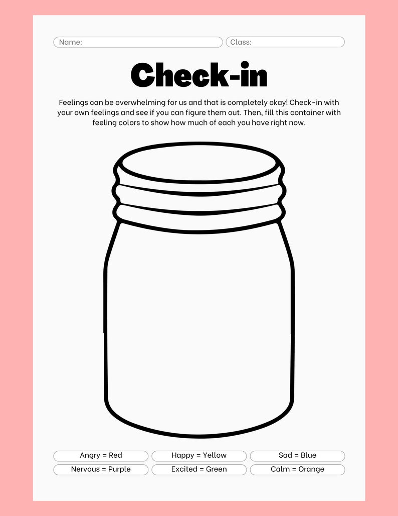 Feelings Check-in Jar, Emotion Worksheets for Kids (printable) - Etsy
