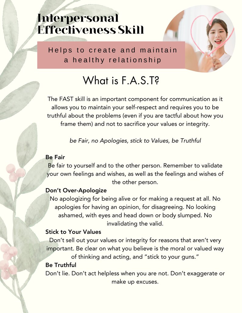 DBT Interpersonal Skills Activity Book, FAST Worksheet (digital ...