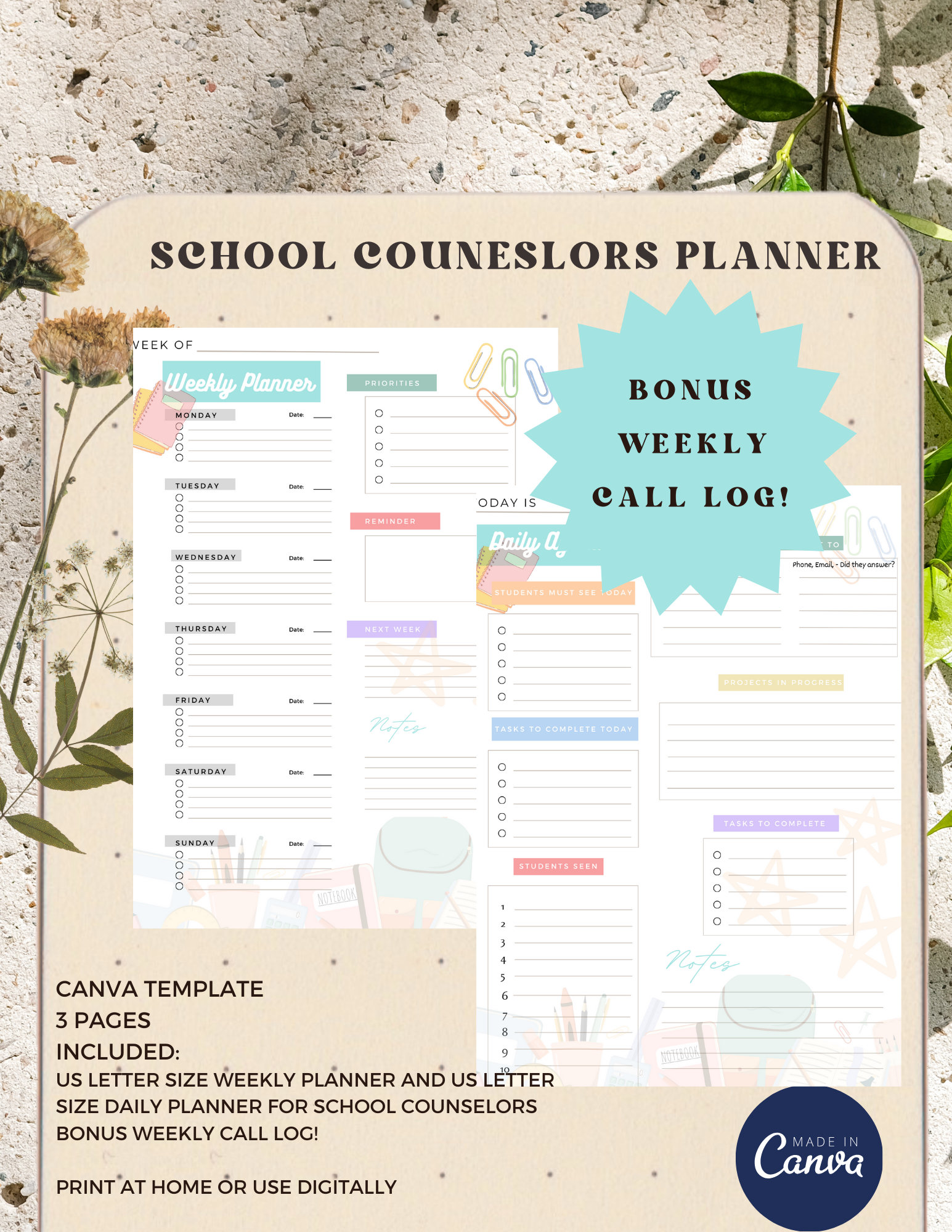 School Counselors Planner, School Counseling Daily Calendar, To-do ...