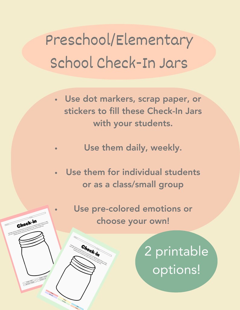 Check in Feelings Jar Worksheets, Printable Check in Jars for Preschool ...