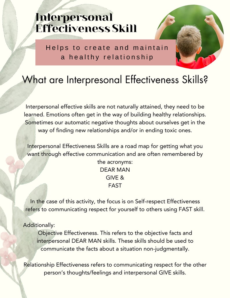 DBT Activity Book, FAST Skill, Interpersonal Effectiveness Skills ...