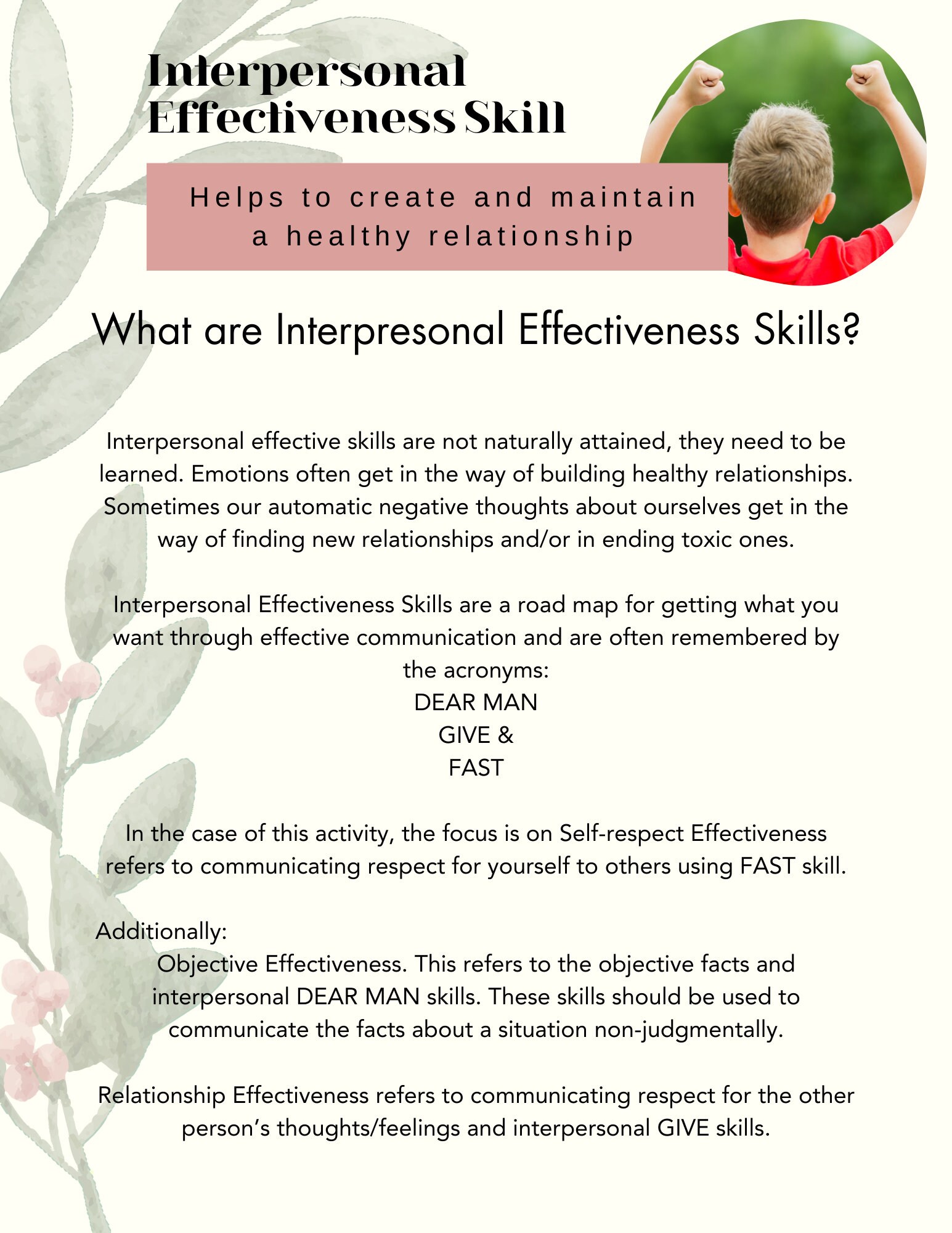 DBT Activity Book, FAST Skill, Interpersonal Effectiveness Skills ...