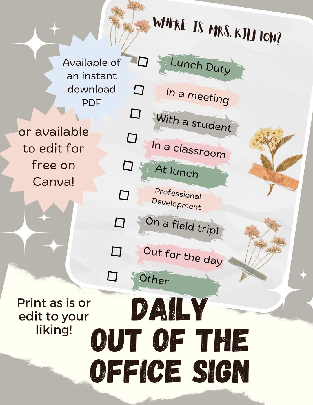 Out of the Office Sign, School Office Sign, Personalized School ...