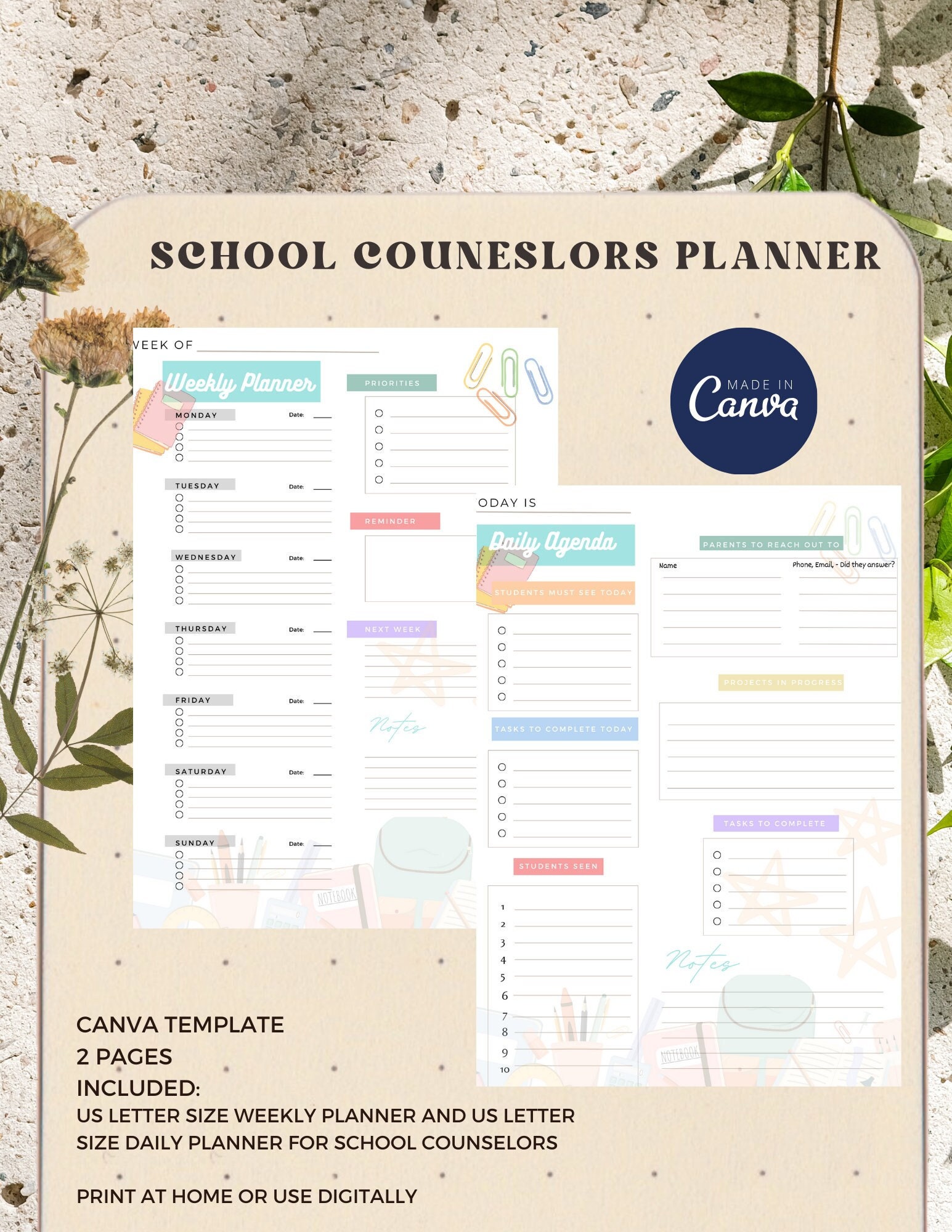 School Counselors Planner, School Counseling Daily Calendar, To-do ...