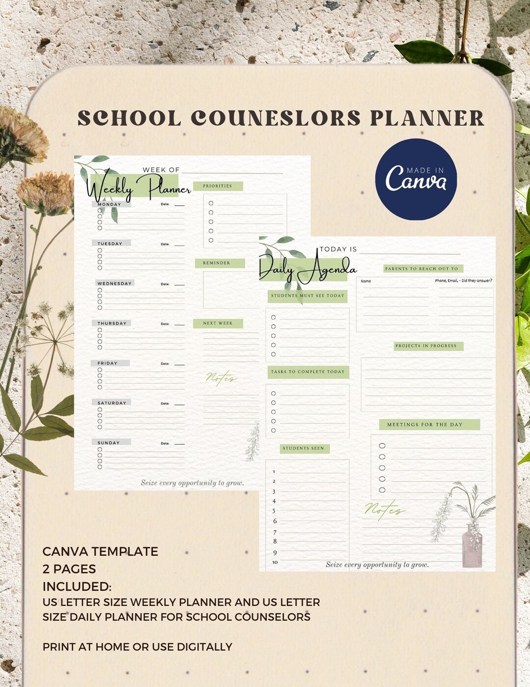 School Counselors Planner, School Counseling Daily Calendar, To-do ...