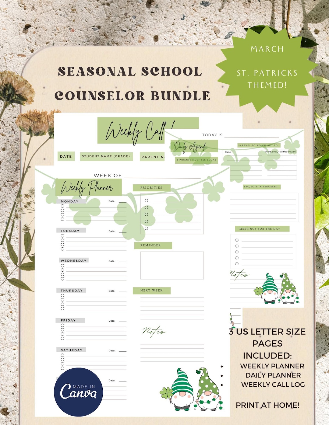 March School Counselor Planner, Daily & Weekly Calendar (printable PDF ...