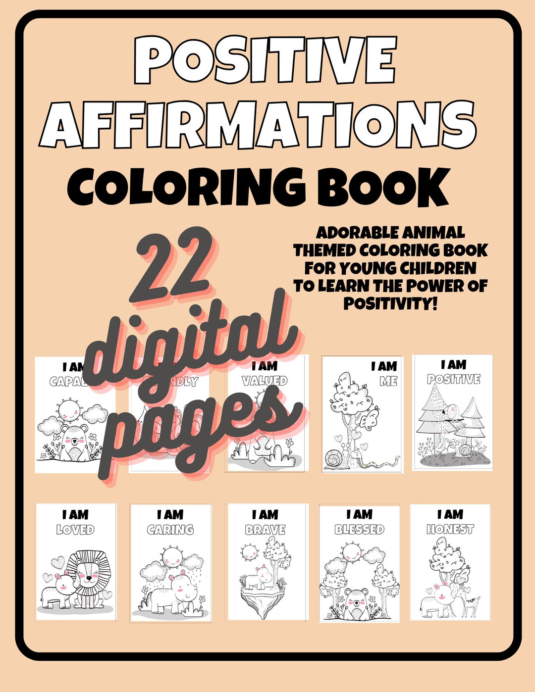 Wild Animals Positive Affirmations Digital Coloring Book, Counseling ...