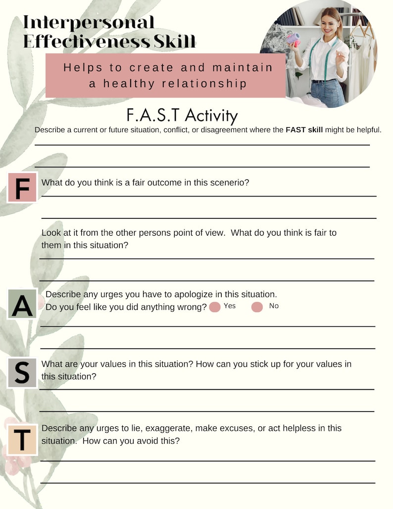 DBT Activity Book, FAST Skill, Interpersonal Effectiveness Skills ...