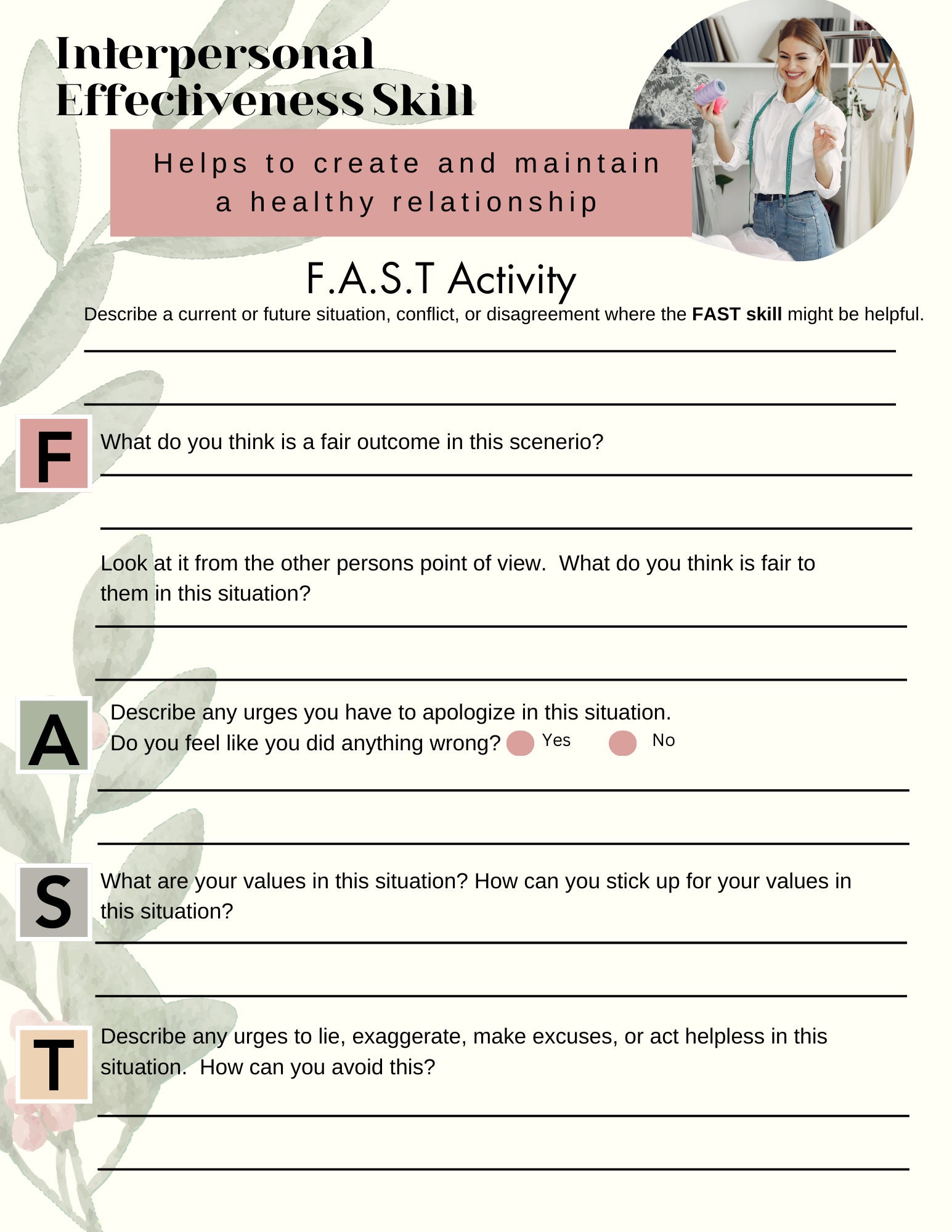 DBT Activity Book, FAST Skill, Interpersonal Effectiveness Skills, Counseling Activity, Social ...