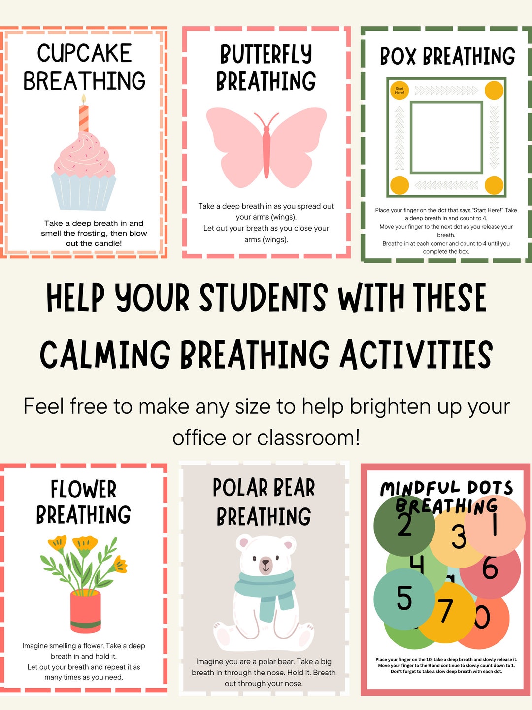 Printable Grounding Technique and Breathing Poster Collection, Mindful ...