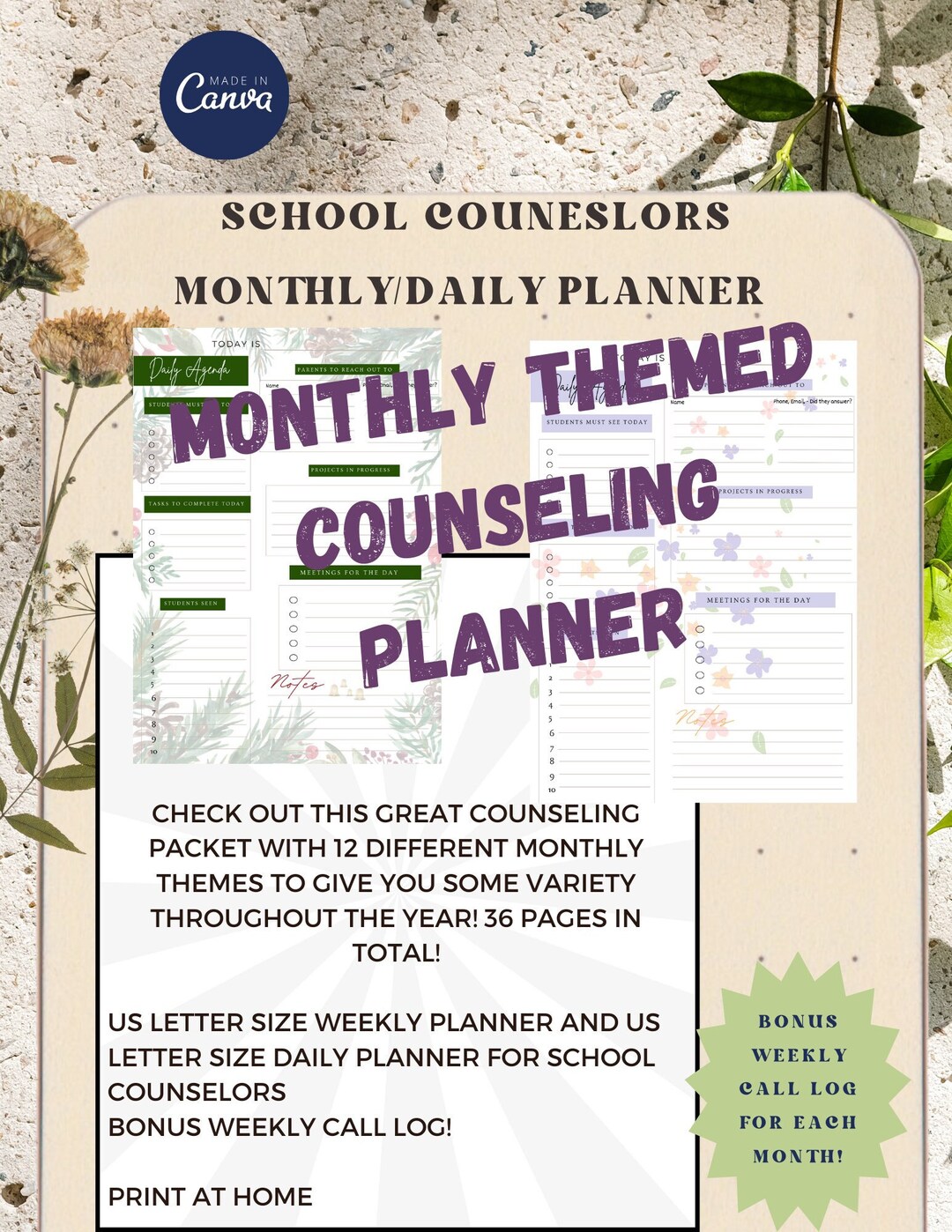 Monthly Counselor Planner Bundle, Counselor Weekly Planner, Daily ...