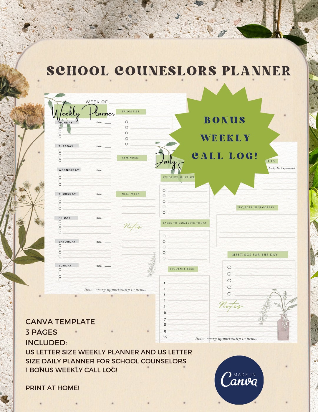 School Counselors Planner, School Counseling Daily Calendar, To-do ...