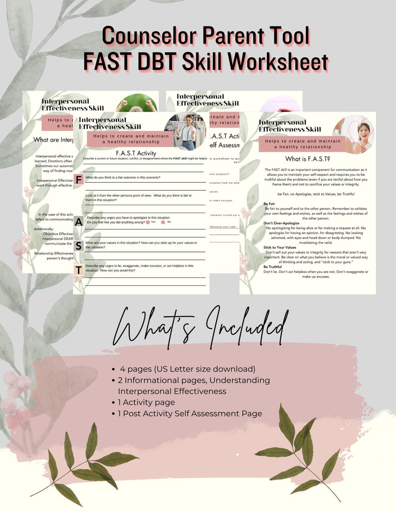 DBT Activity Book, FAST Skill, Interpersonal Effectiveness Skills ...