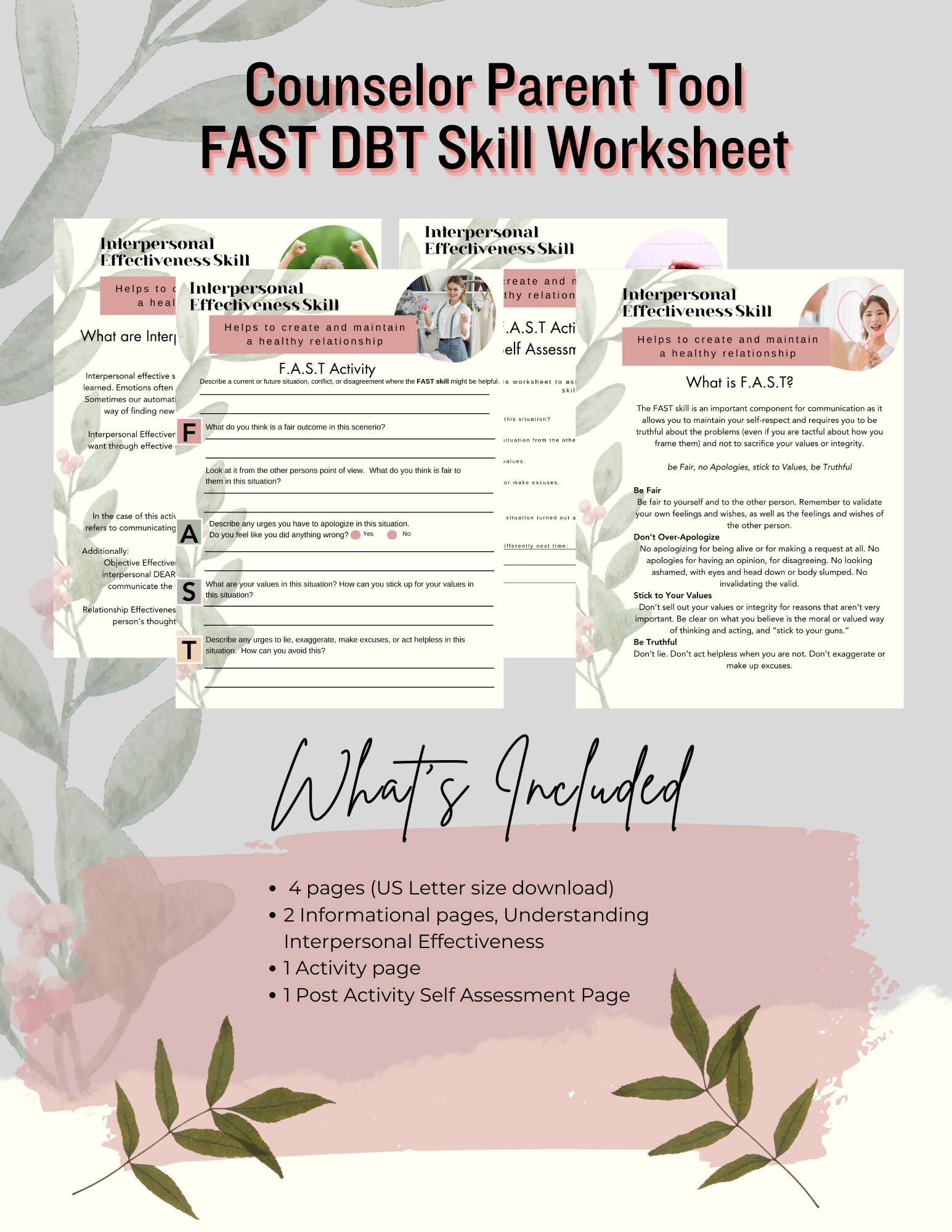 DBT Activity Book, FAST Skill, Interpersonal Effectiveness Skills ...