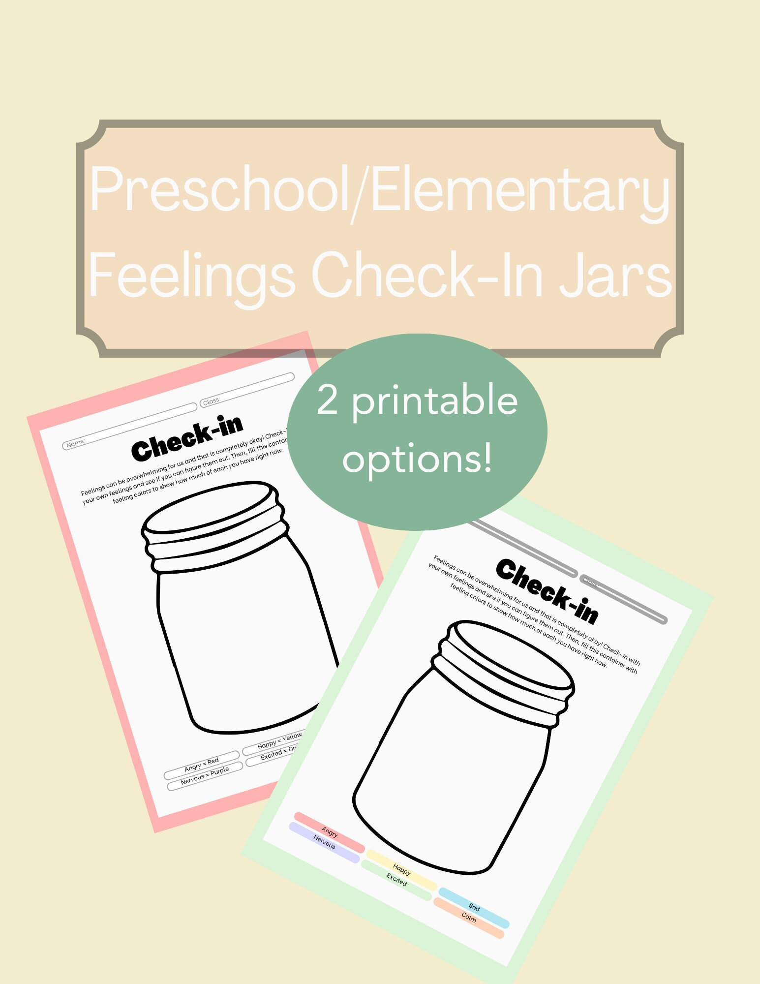 Check in Feelings Jar Worksheets, Printable Check in Jars for Preschool ...