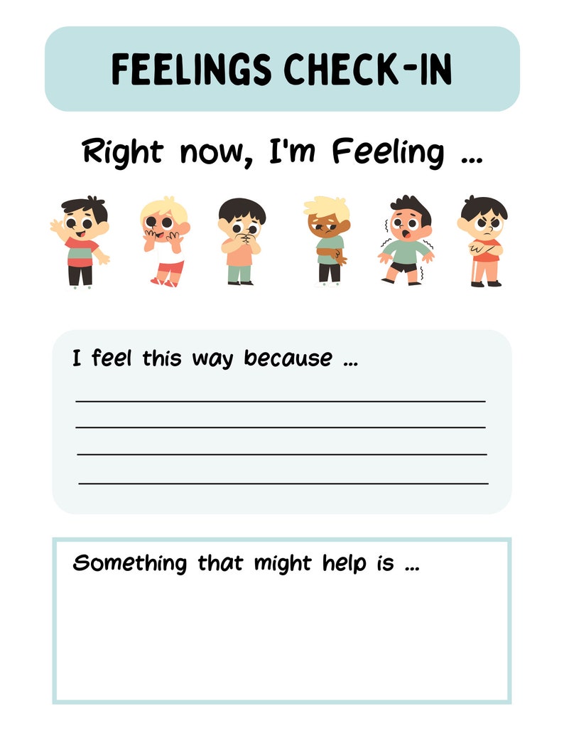 Printable SEL Elementary Worksheets, Feelings Check in Activities for ... Printable SEL Elementary Worksheets, Feelings Check in Activities for ...