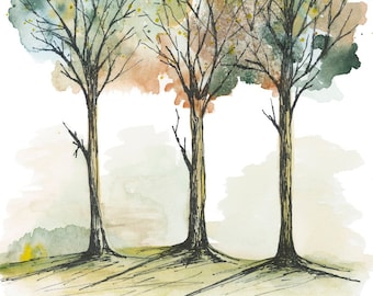 Tree Print Watercolor Pine Trees Printable Art Minimalist - Etsy