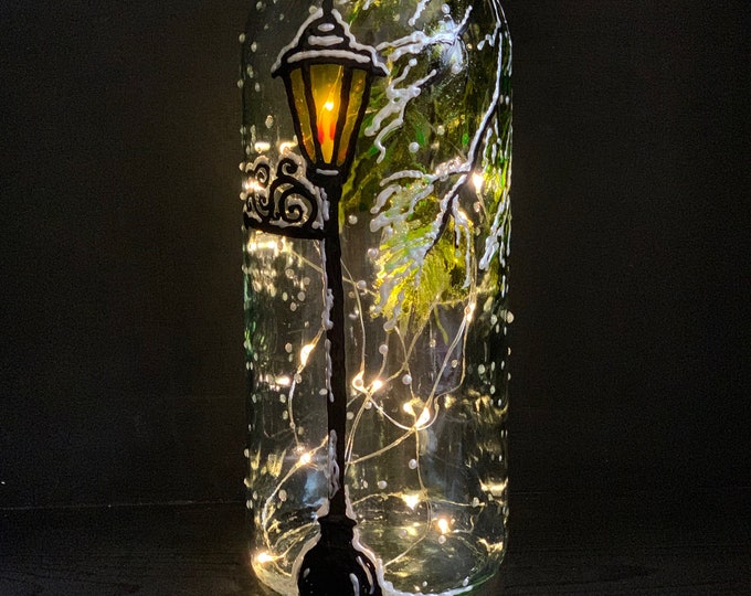 Narnia Lamp Post Hand Painted Bottle With Fairy Lights - Etsy