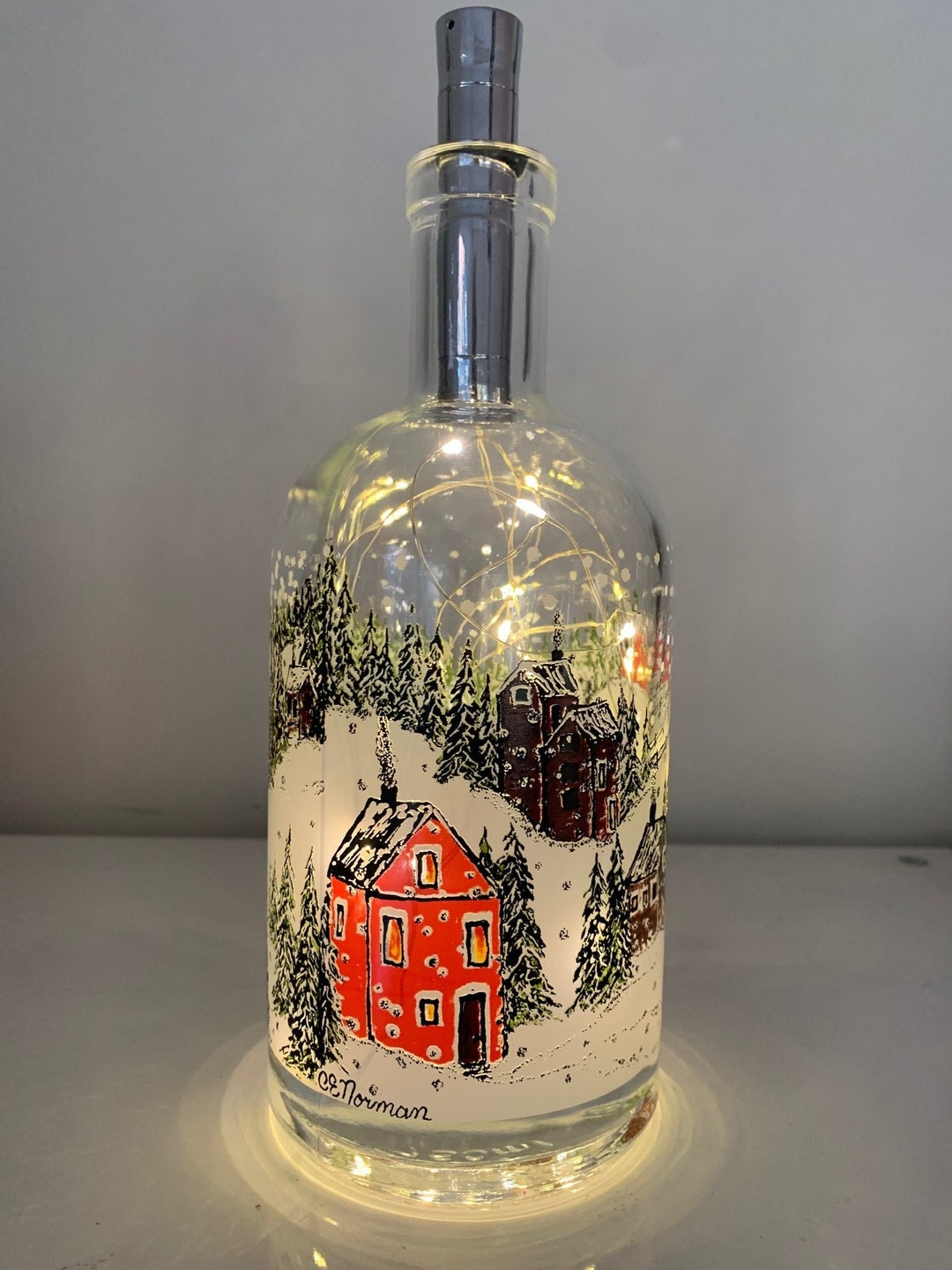 Snow Globe, Printed Bottle With Fairy Lights, Bottle Art, Winter ...
