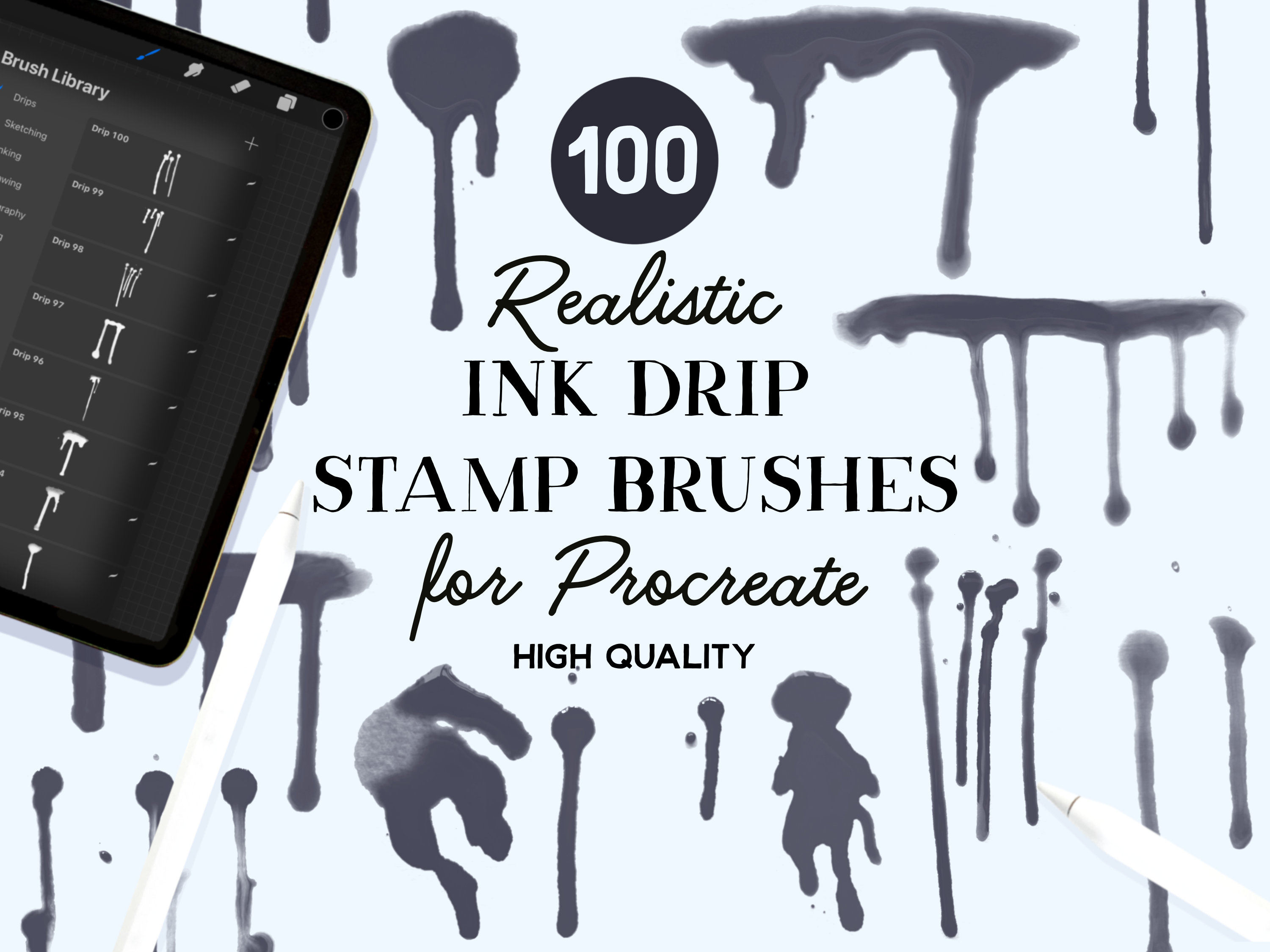 Procreate Drip Stamps, 100 Ink Drip Stamp Brushes for Procreate ...